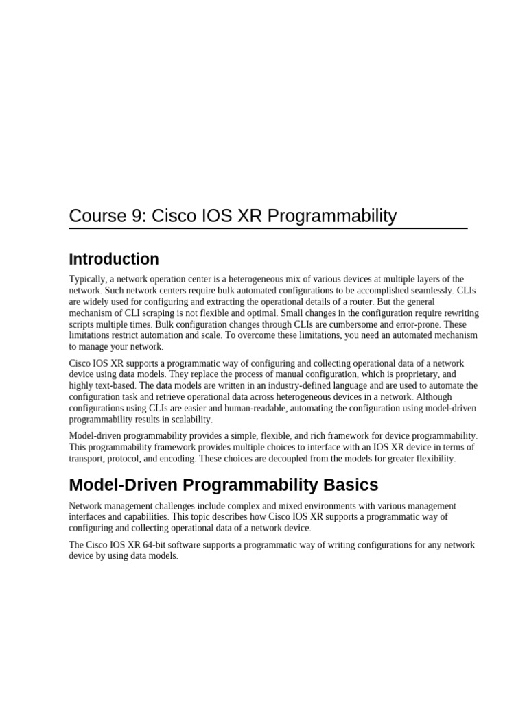 09 - Cisco IOS XR Programmability - Student Learning Guide v5.0 - DOCX-DP | PDF | Network ...