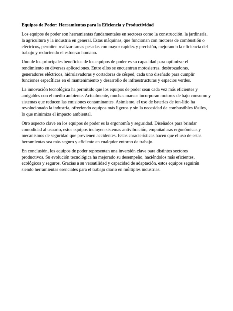 Equipos de Poder: Eficiencia y Sostenibilidad | PDF
