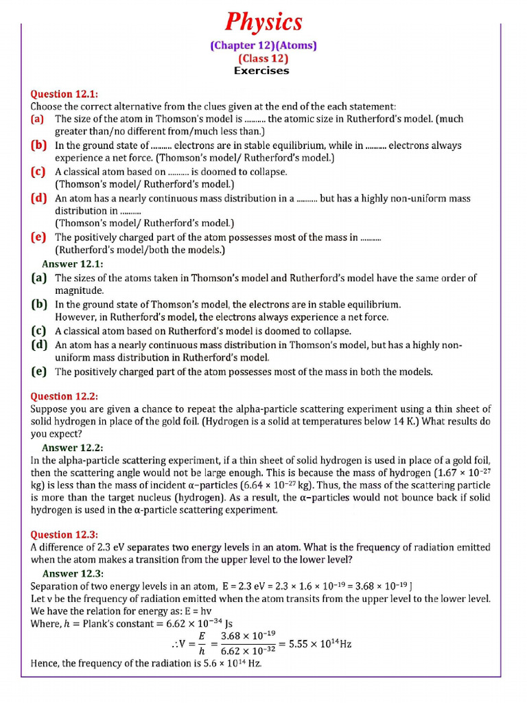 Physics Class 12 Chapter 12 NCERT Solutions | PDF
