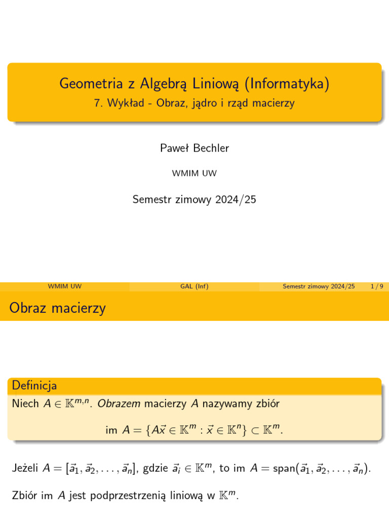 Gal Wyklad 07-Obraz I Jądro Macierzy | PDF