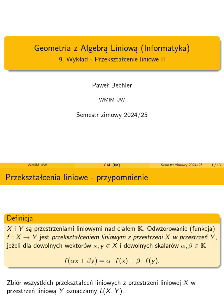 Gal Wyklad 09-Przekształcenia Liniowe 2 | PDF