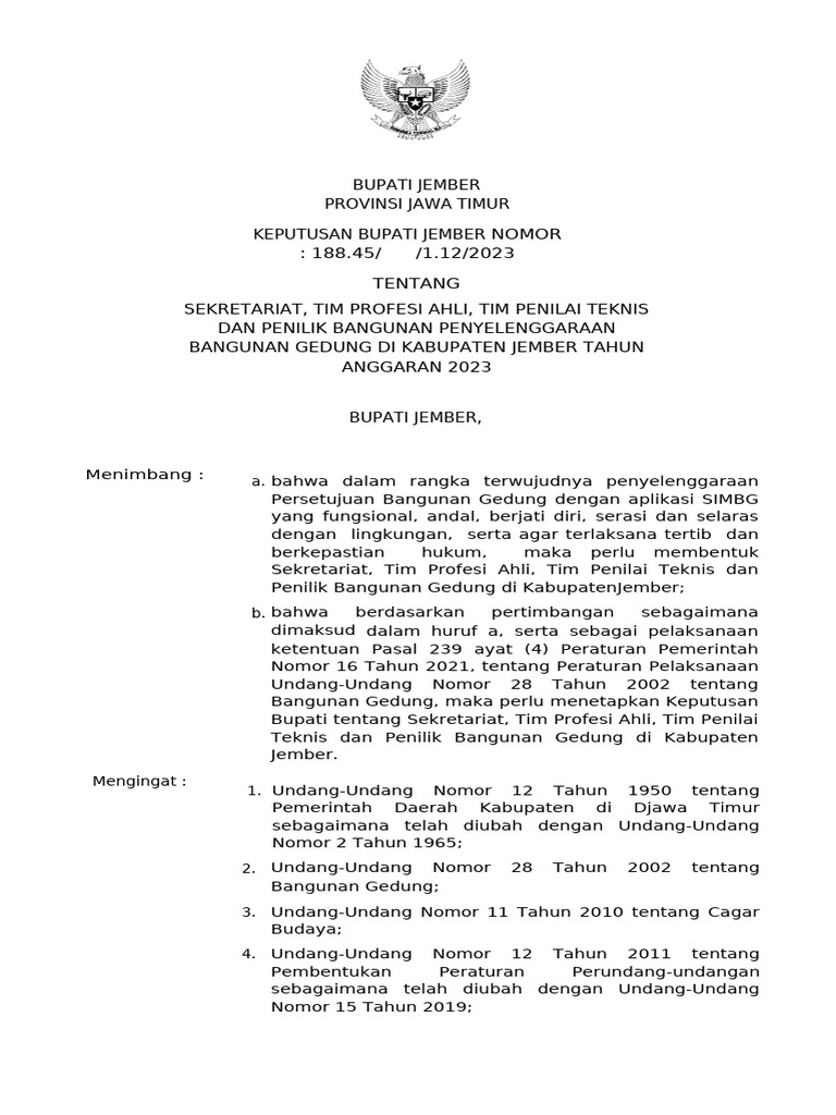 Draft SK Bupati Tentang TPA Jember (SDH Edit) | PDF