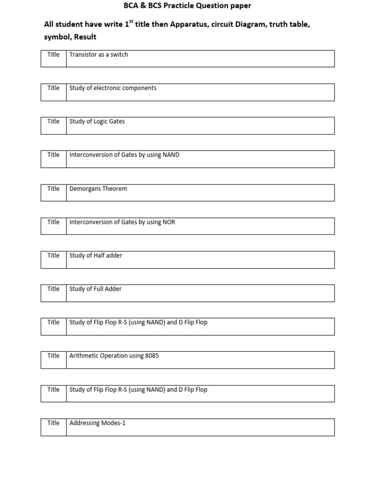 BCA & BCS Practicle Question Paper... | PDF