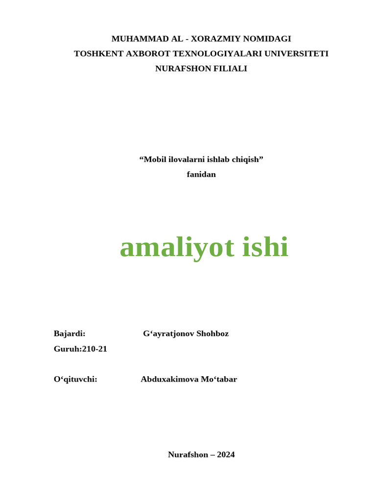 2-Amaliy Topshiriq Mobil | PDF