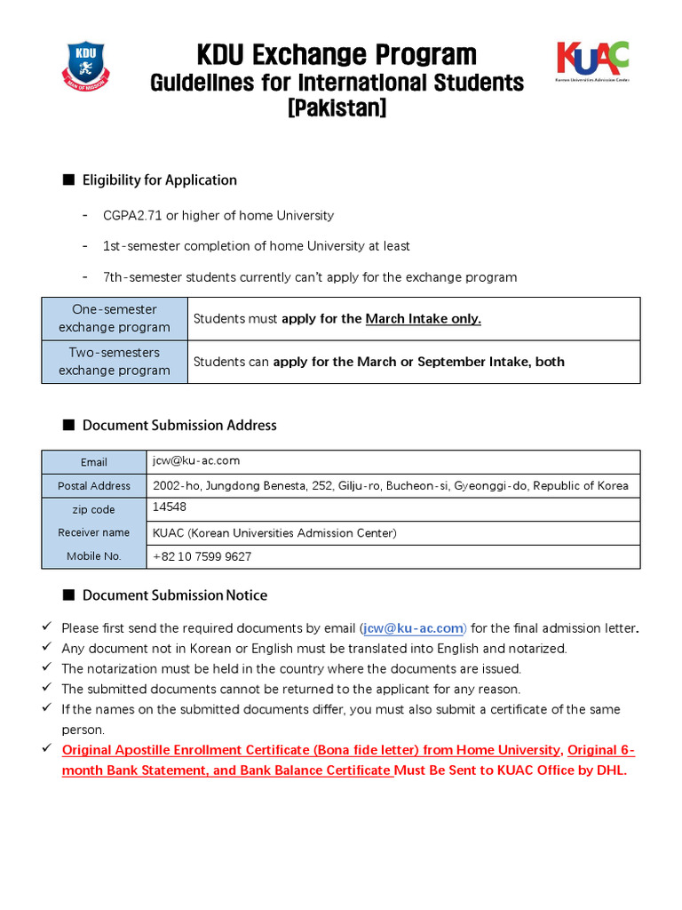 2025 KDU Admission Guideline (Exchange_Pakistan) | PDF