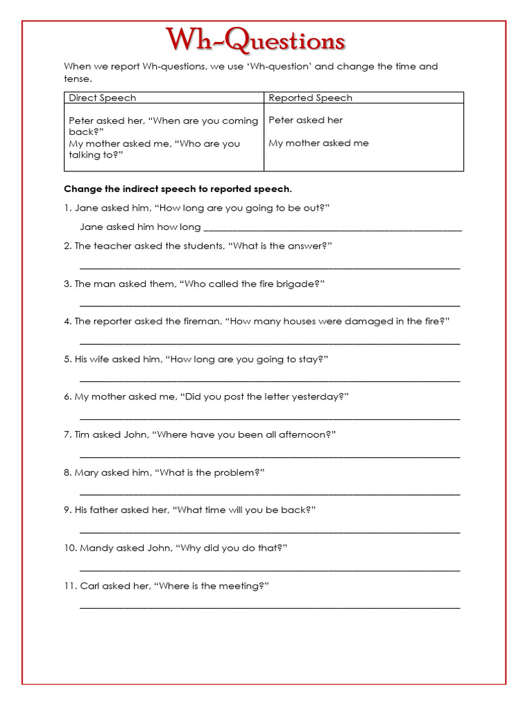 Reporting Wh-Questions Guide | PDF