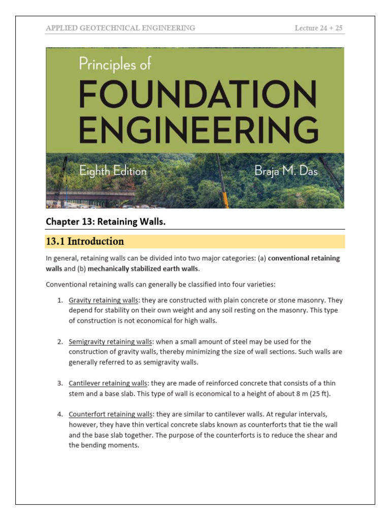 Lecture 24 + 25 + 26 Mechanically Stabilized Retaining Walls (1) | PDF ...