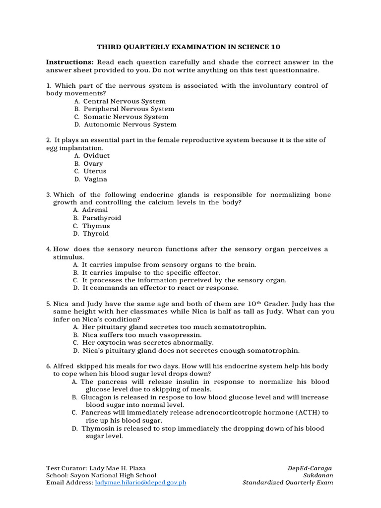 S10 - 3rd Quarterly Examination - Test Questionnaire | PDF | Menstrual ...