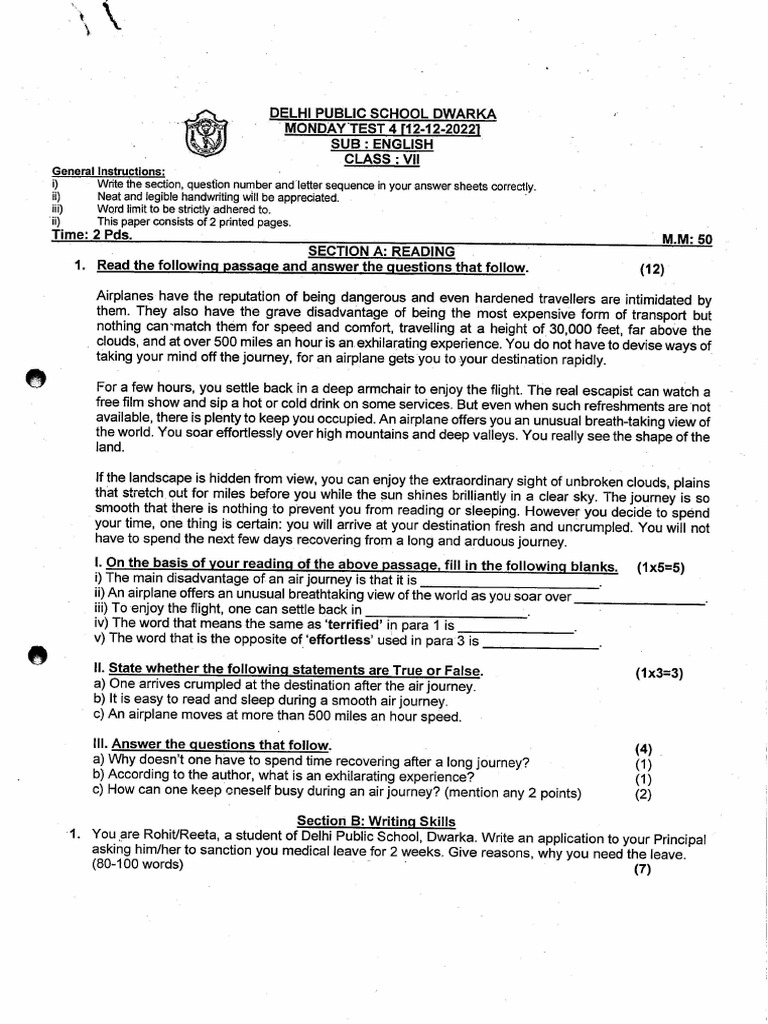 Monday Test Class 7 2022-2023. | PDF | Circle | Rectangle