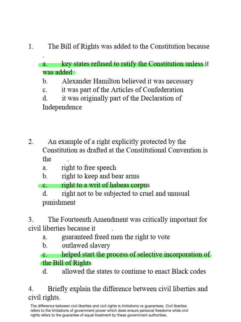 Ch. 4 Reading Questions | PDF | Civil Liberties | Incorporation Of The ...