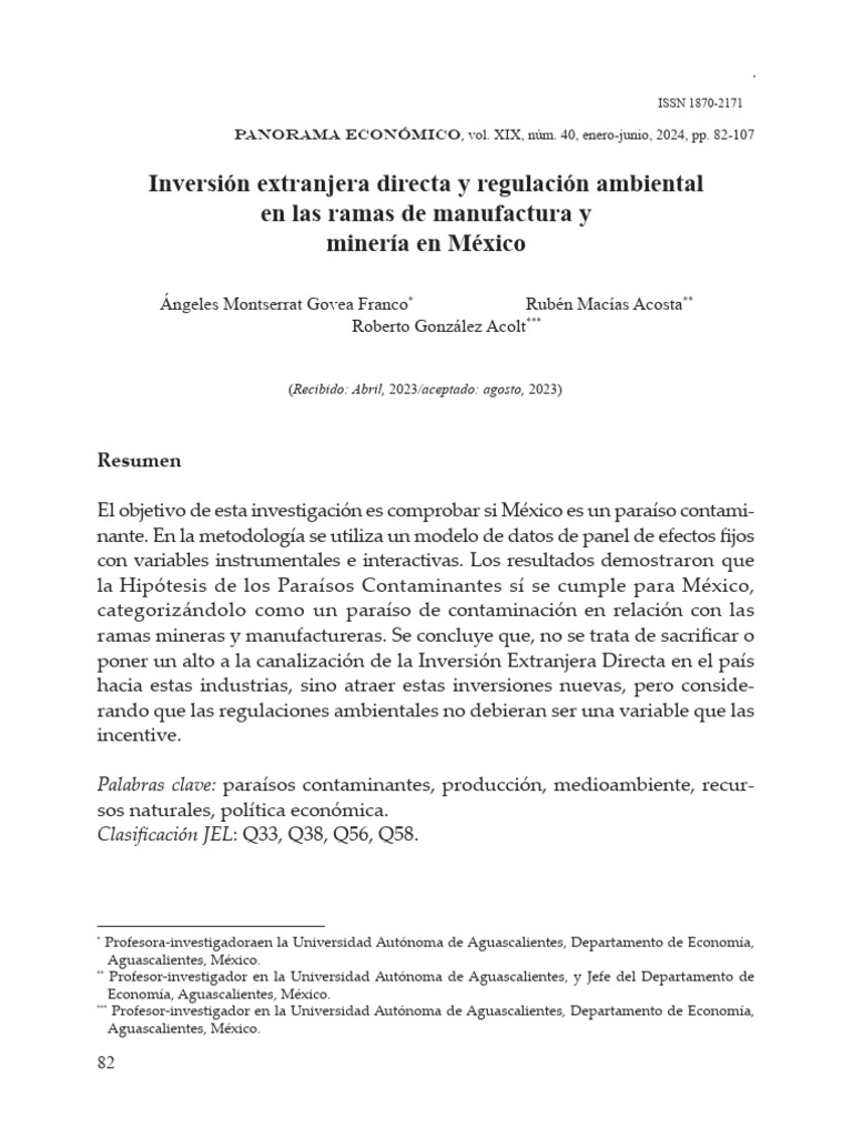 Govea, Macías, González - 2024 - Inversión Extranjera Directa y Regulación Ambiental en Las ...