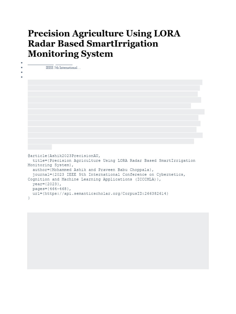 Precision Agriculture Using LORA Radar Based SmartIrrigation Monitoring ...