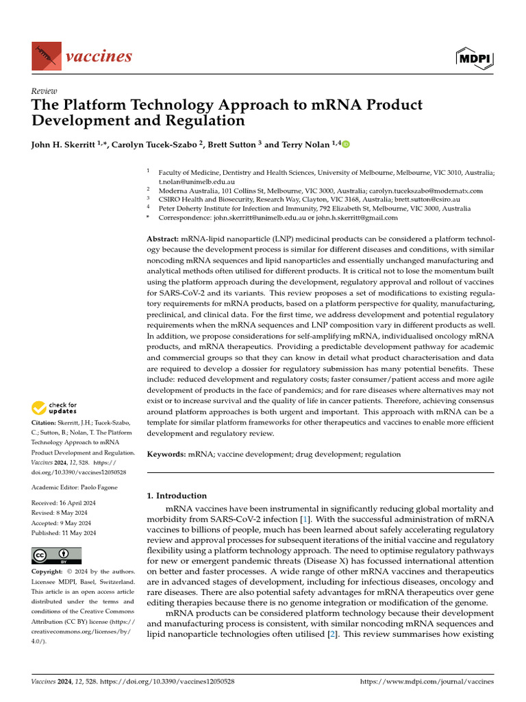 The Platform Technology Approach To mRNA Product Development and ...