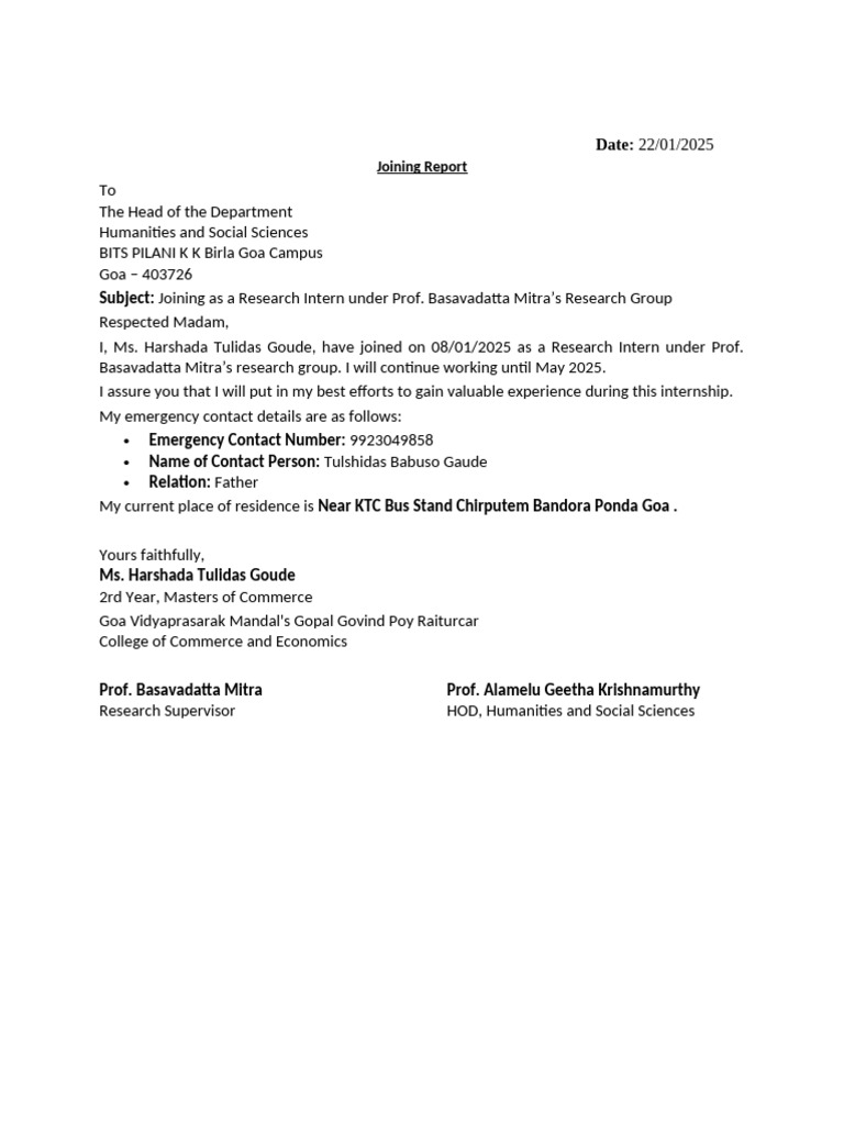 Draft Joining Report | PDF