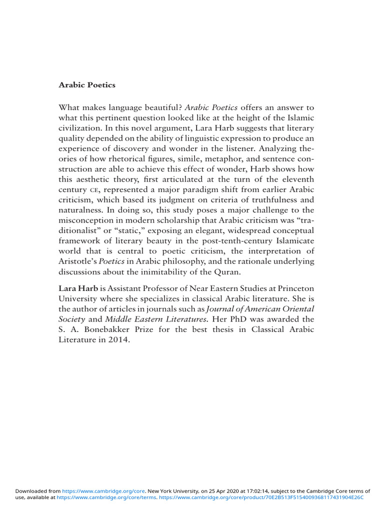 Arabic Poetics Aesthetic Experience in Classical Arabic Literature ...