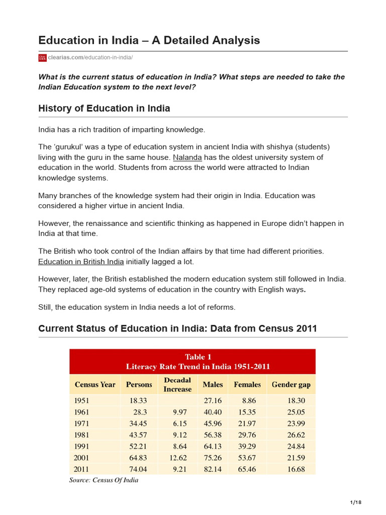 Education System in India: Current Status | PDF