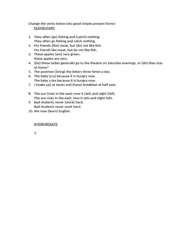 Simple Present Verb Forms Exercise | PDF