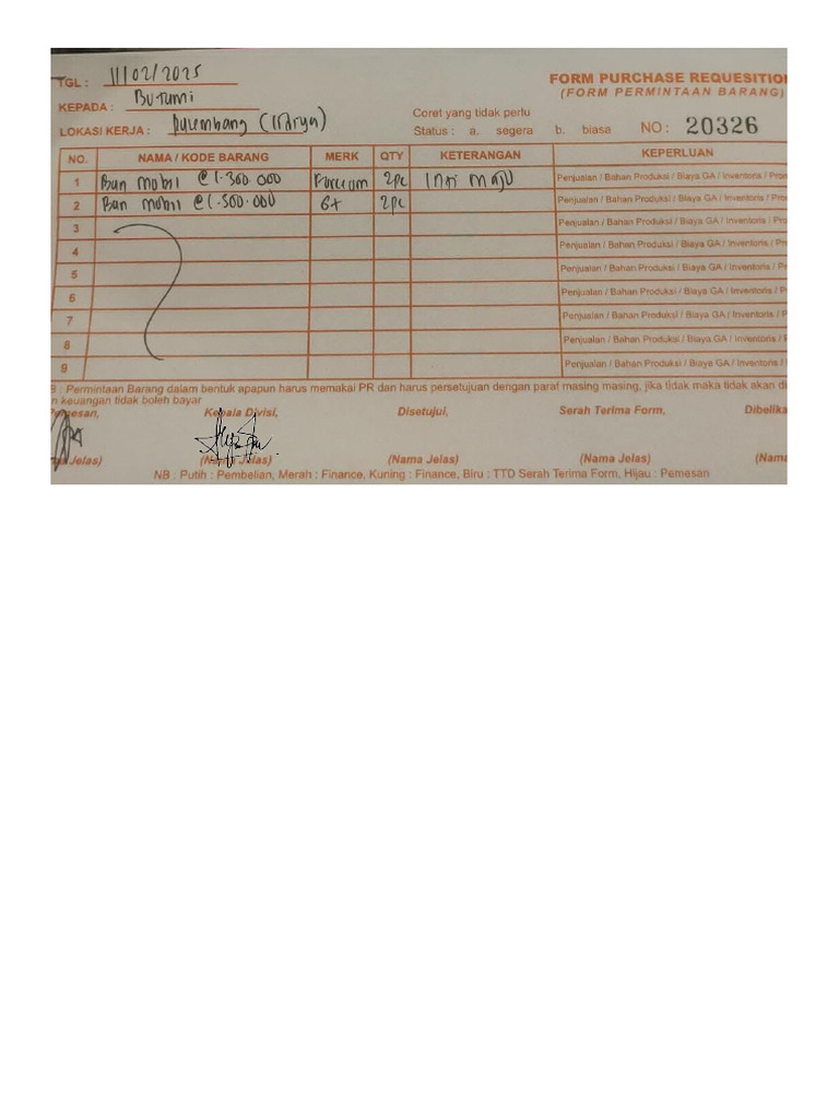 Form Permintaan Barang Ban Mobil Triton BG 8204 Ij | PDF