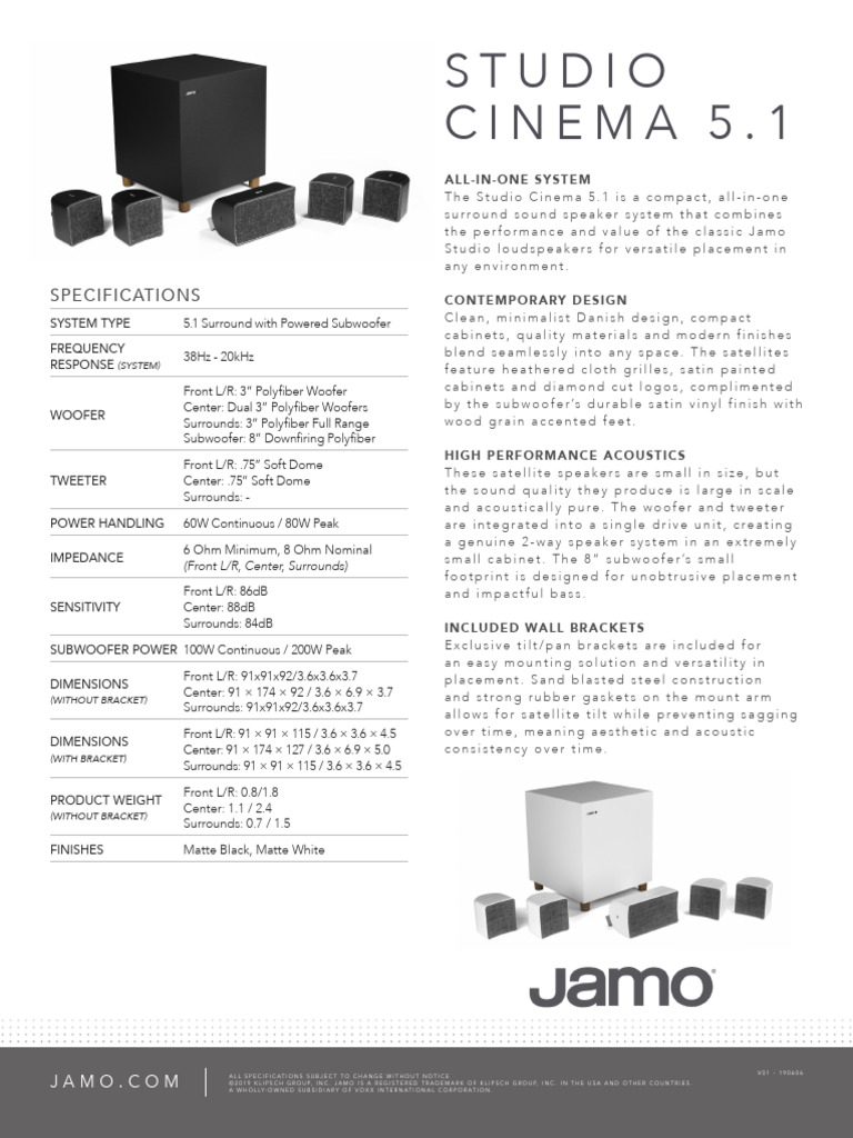 Jamo Studio Cinema 5.1 Overview | PDF | Loudspeaker | Electrical Components