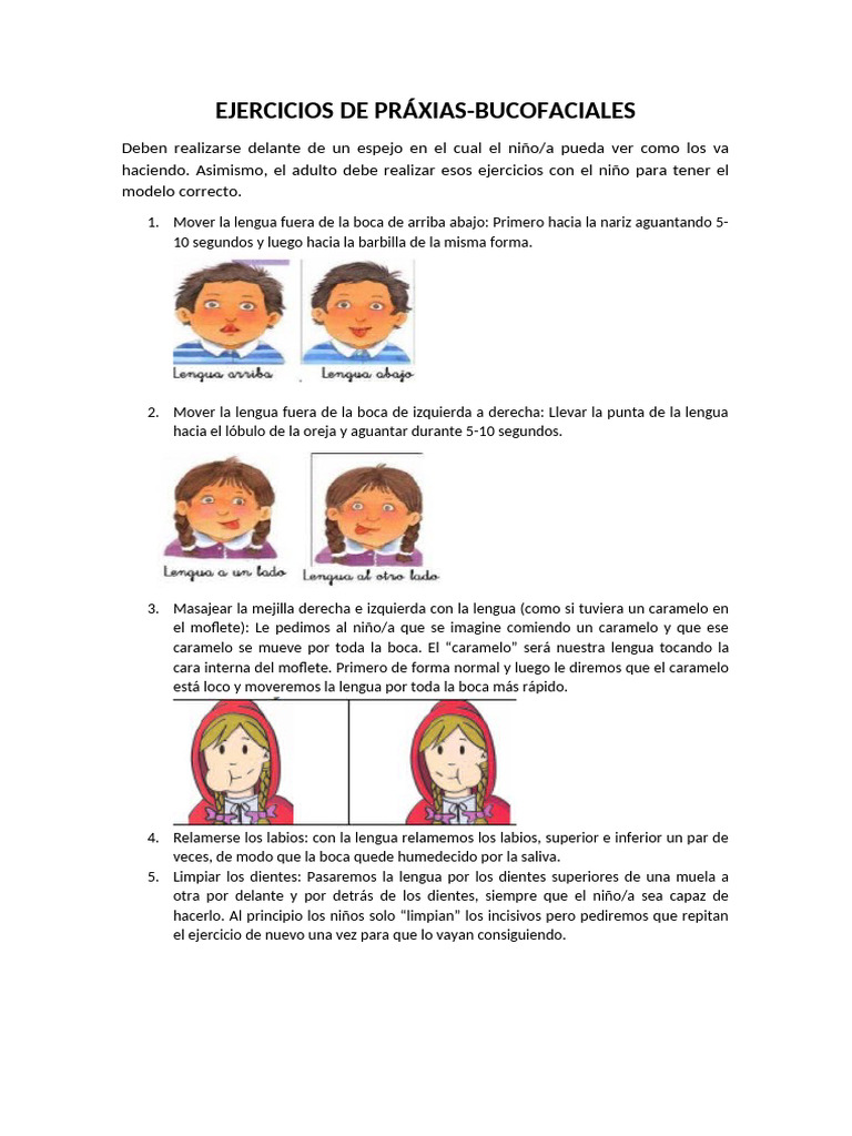 Ejercicios de Praxias Bucofaciales Niños | PDF