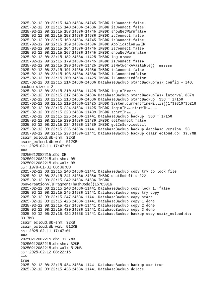 IM SDK Connection and Backup Log | PDF | System Software | Application Software