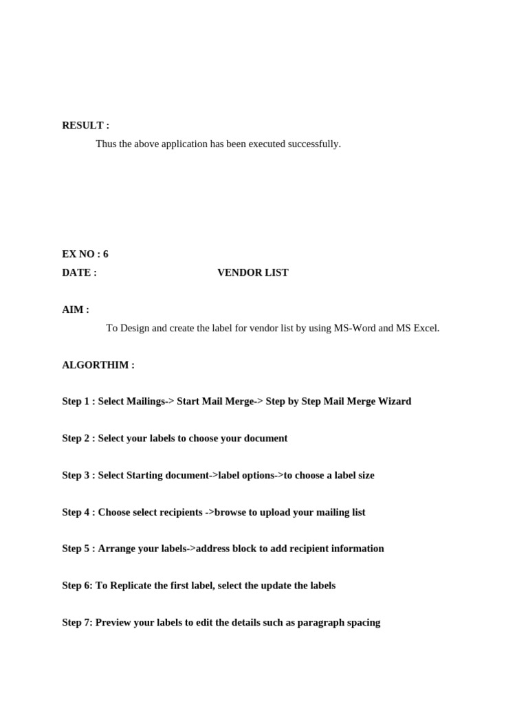 Create Vendor Labels in MS Word & Excel | PDF