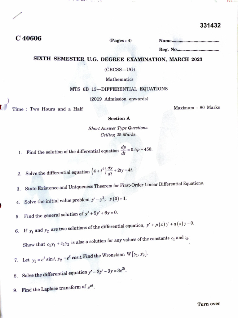 Differential Eqns | PDF | Equations | Algebra