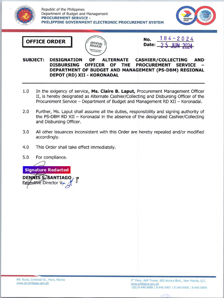 Office Order No. 184-2024. | PDF