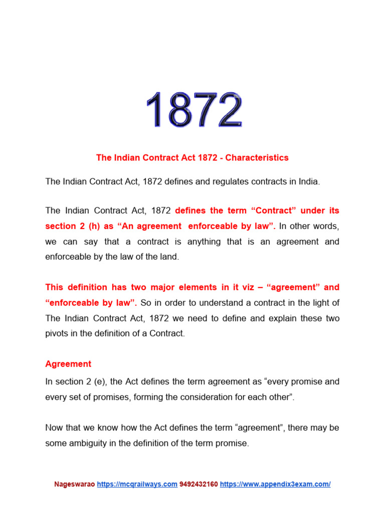 Contracts - Characteristics - Indian Contract Act 1872-1 | PDF ...