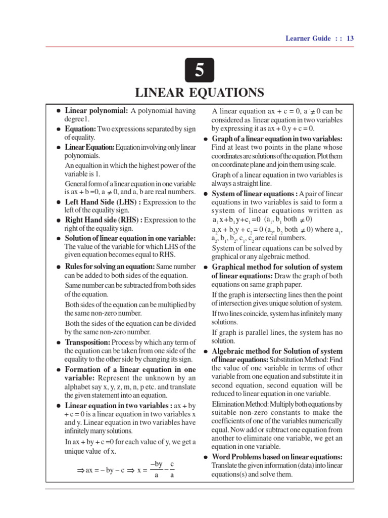 l-5_linear_equations | PDF | Equations | System Of Linear Equations