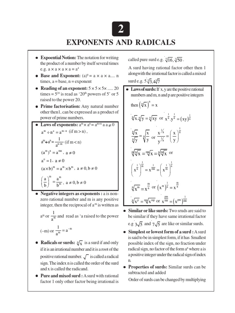 l-2 Exponents and Radicals | PDF | Exponentiation | Arithmetic