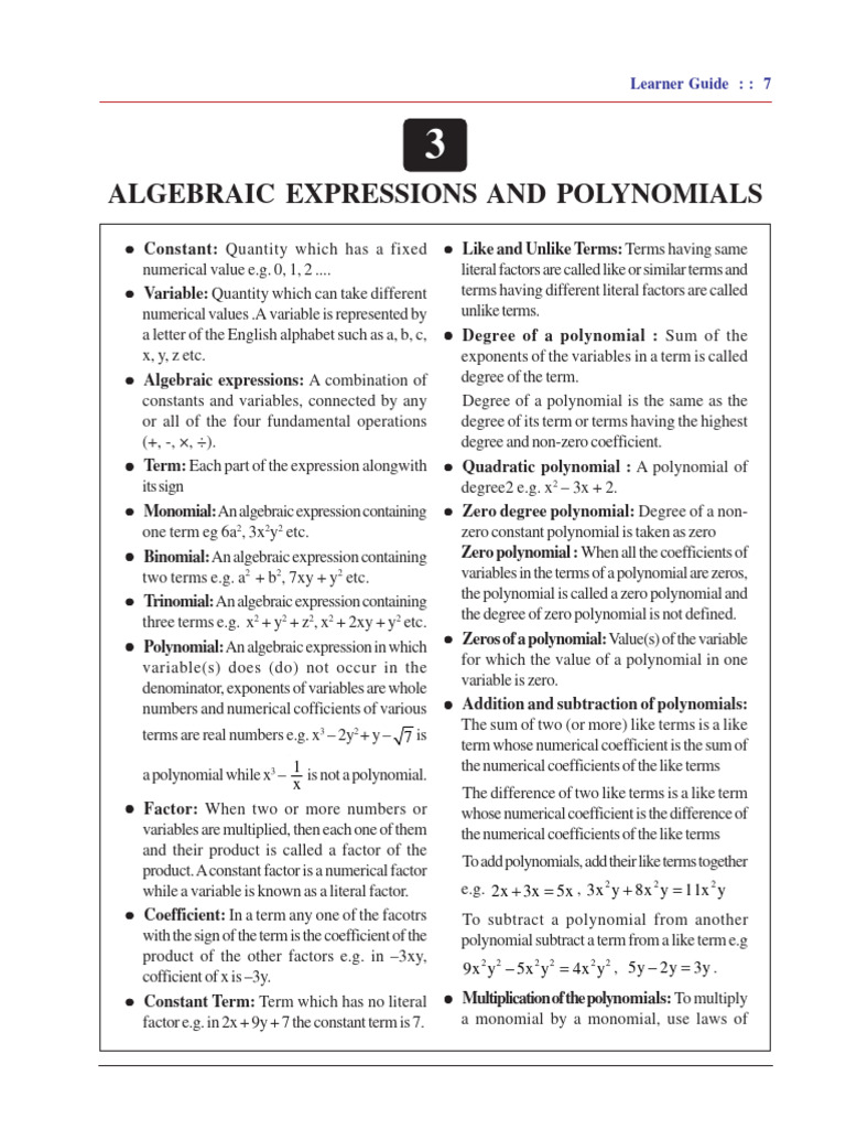 Understanding Algebraic Expressions | PDF | Polynomial | Factorization
