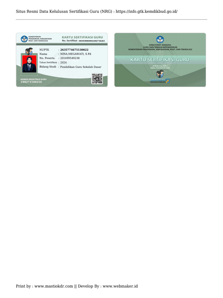 Cetak - Kartu - NRG - NINA MEGAWATI, S.PD | PDF