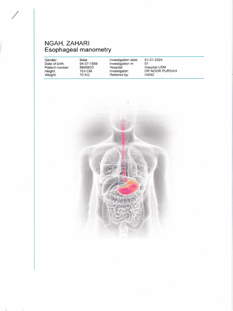 Esophageal Manometry Report | PDF | Gastroenterology | Digestive System