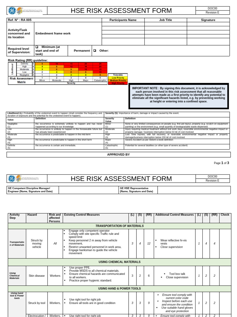 Risk Assessment - Embedment Frame Work Risk Assessment | PDF | Risk ...