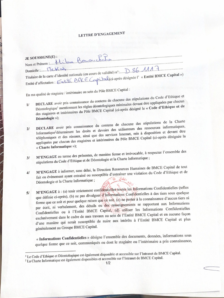 Lettre D'engagement | PDF
