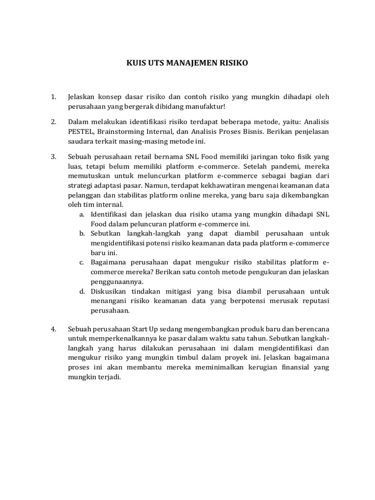 Soal Kuis Uts Man Risiko | PDF