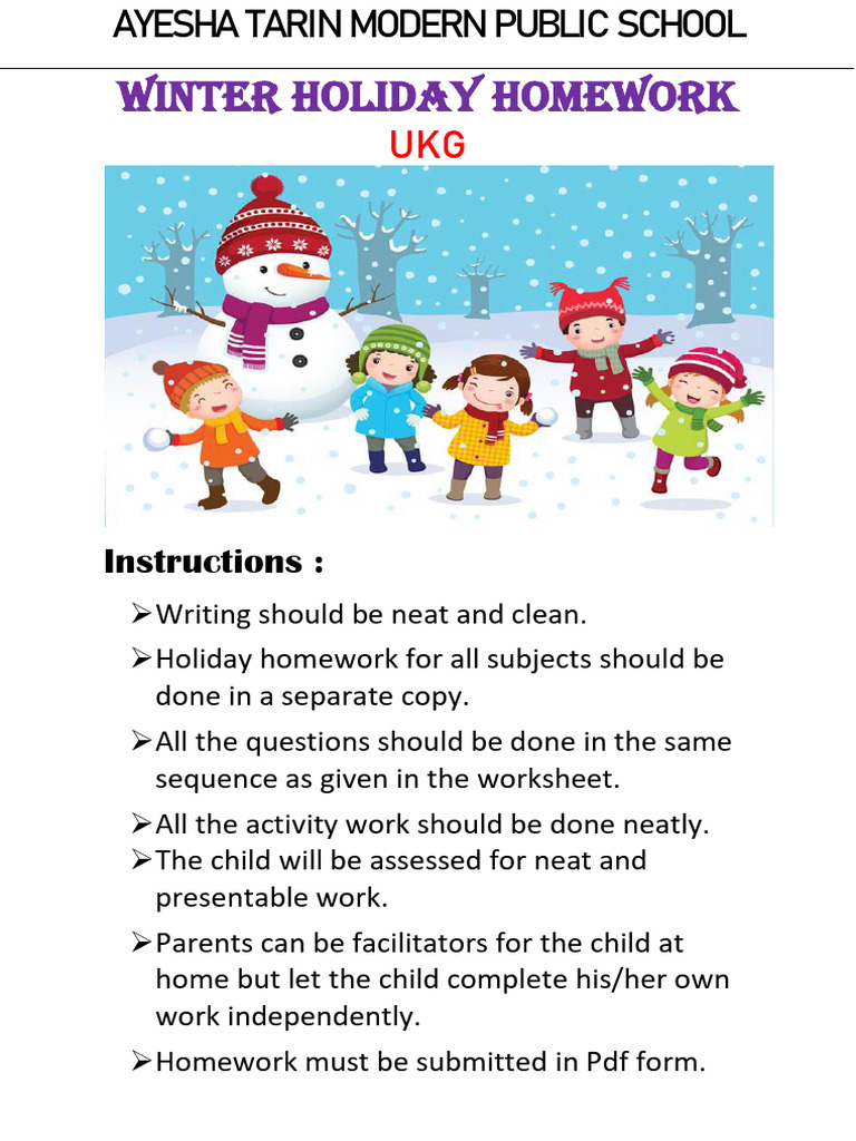 UKG Winter Holiday Homework Guide | PDF