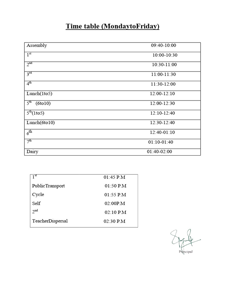 School Time Table Overview | PDF