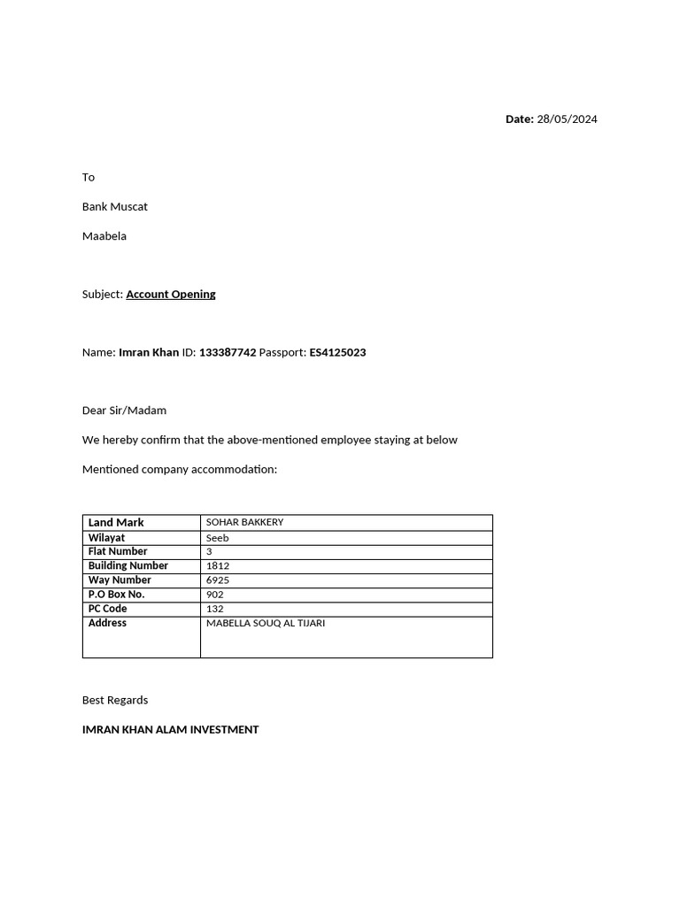 Account Opening Format | PDF