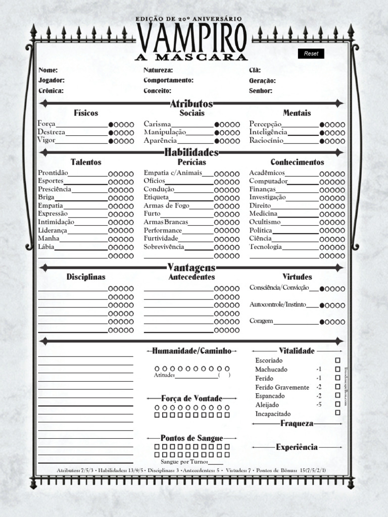 Ficha Vampiro V20 | PDF
