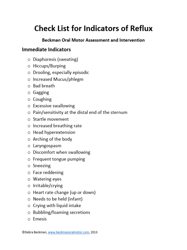 Reflux Indicators Checklist for Assessment | PDF