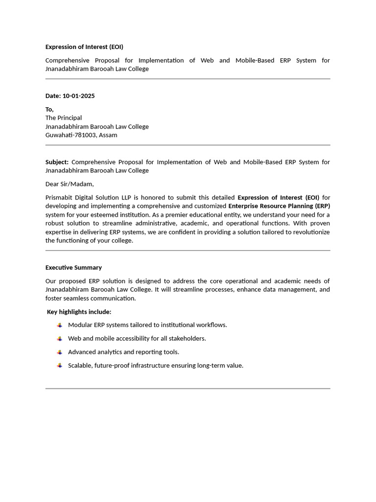 JB Law College Draft EOI | PDF | Enterprise Resource Planning | Cloud ...