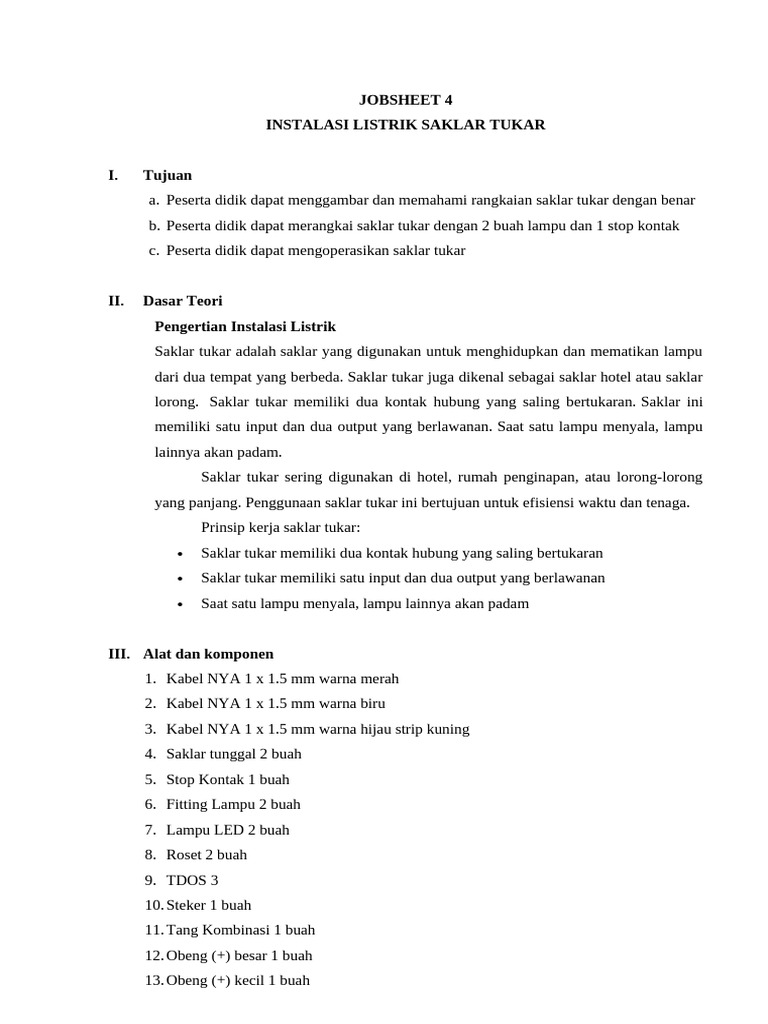 06. Jobsheet Ddte Saklar Tukar | PDF