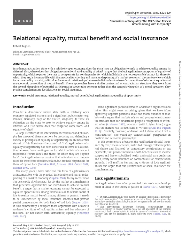 05 Relational Equality, Mutual Benefit and Social Insurance | PDF ...