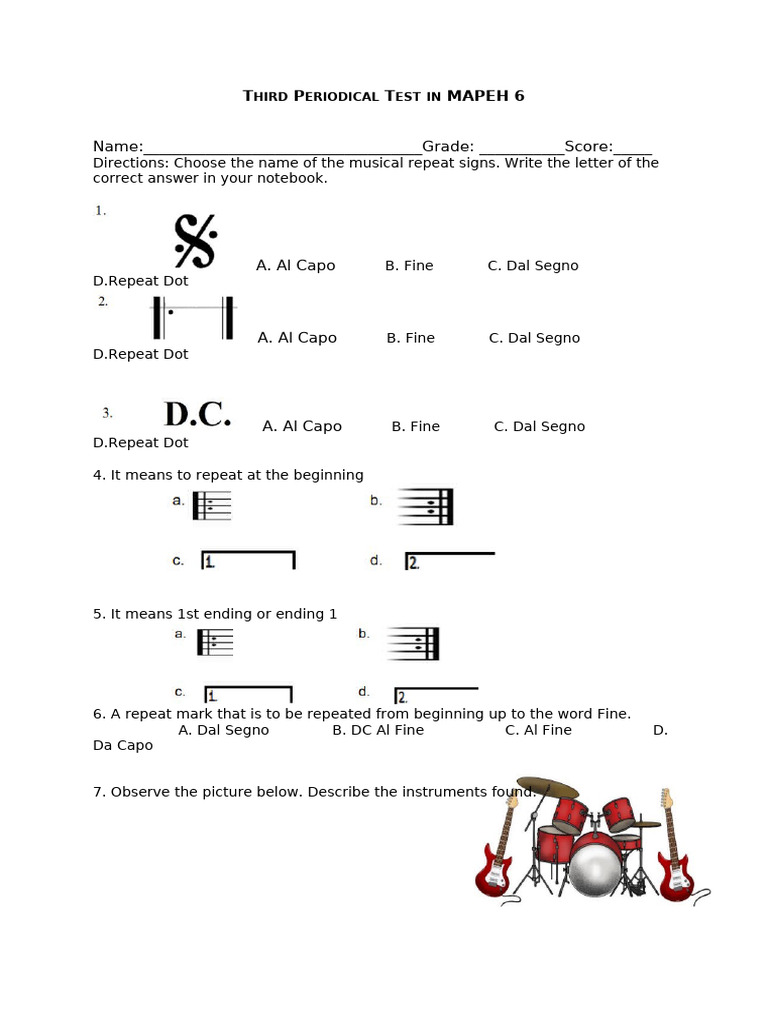Third Periodical Test in MAPEH 6 FINAL | PDF | Sanitation | Musical ...