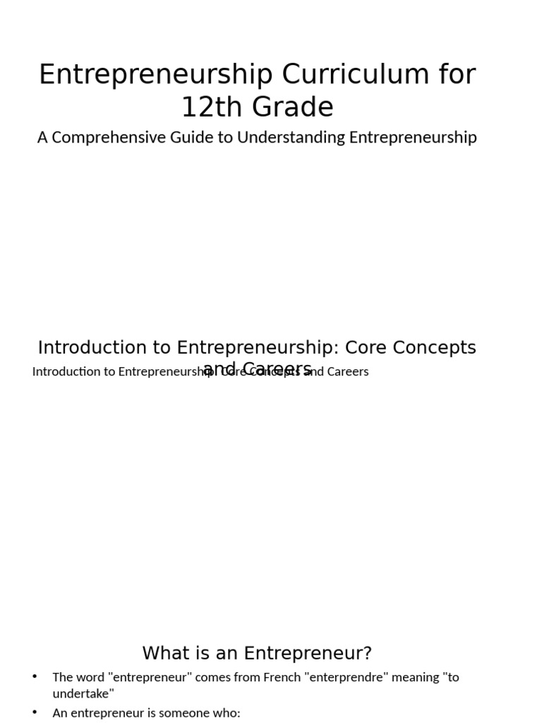 1 Entrepreneurship Curriculum For 12th Grade | PDF | Entrepreneurship ...