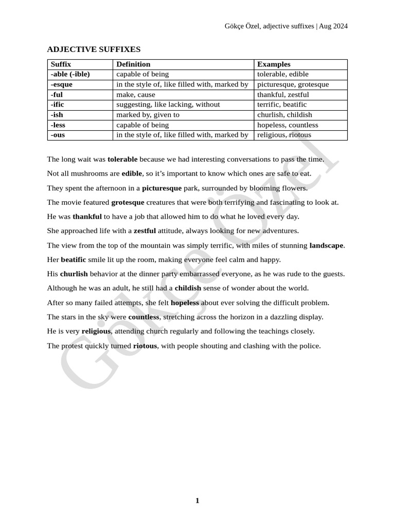adjective suffixes | PDF