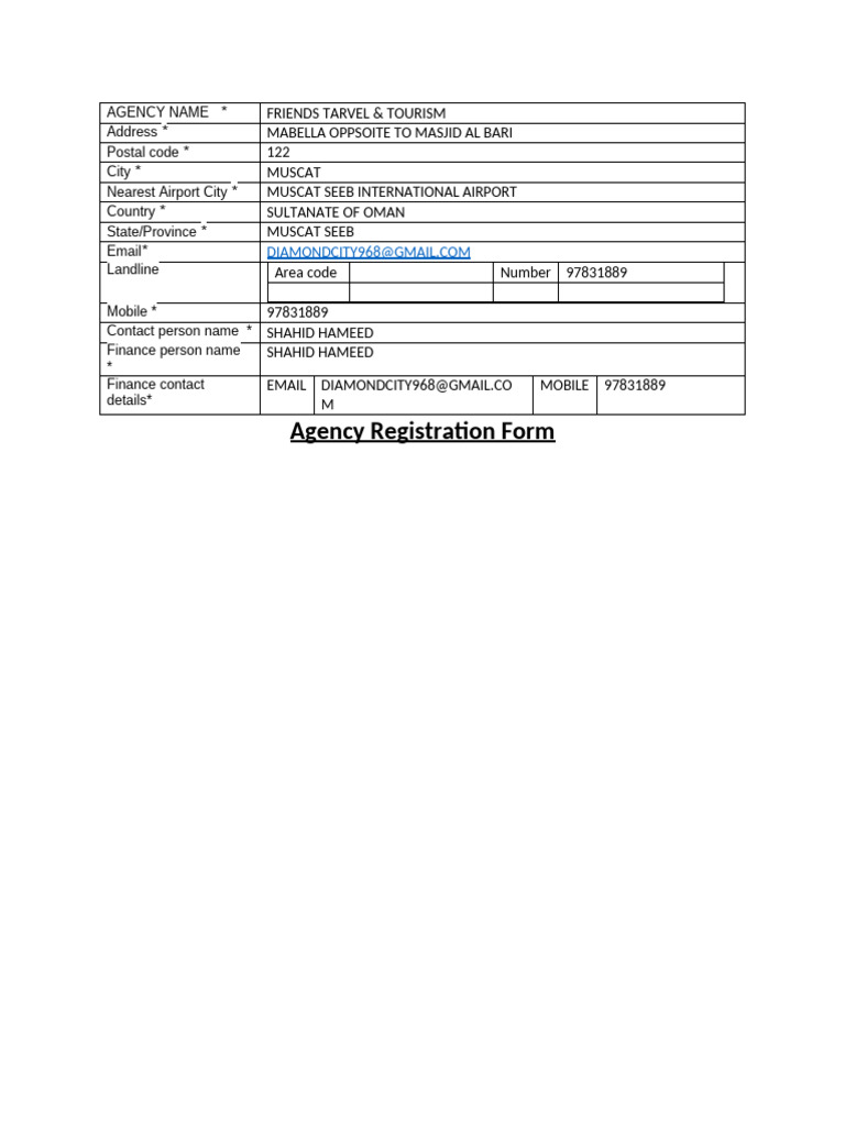 Agency Registration Form | PDF