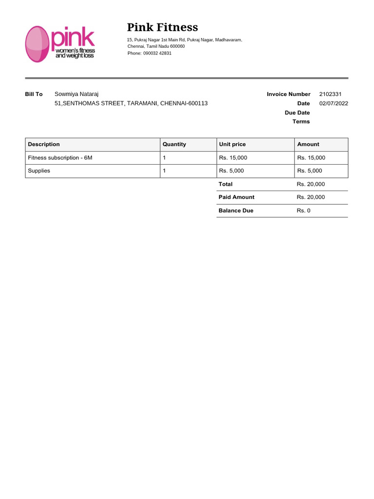 Anytime Fitness Invoice Summary | PDF
